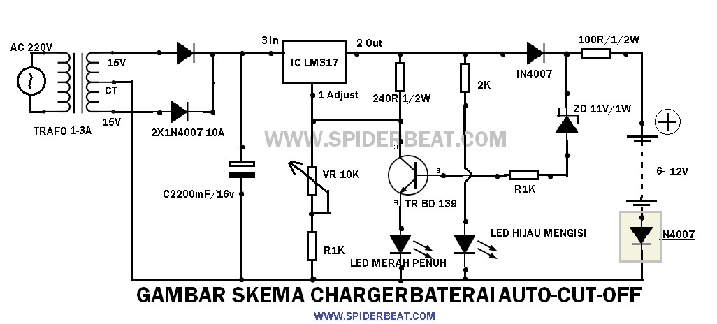 Skema Cara Membuat Charger Baterai 6-12V Otomatis(Auto Cut Off) Skema Cara Membuat Charger Baterai 6-12V Otomatis(Auto Cut Off)
